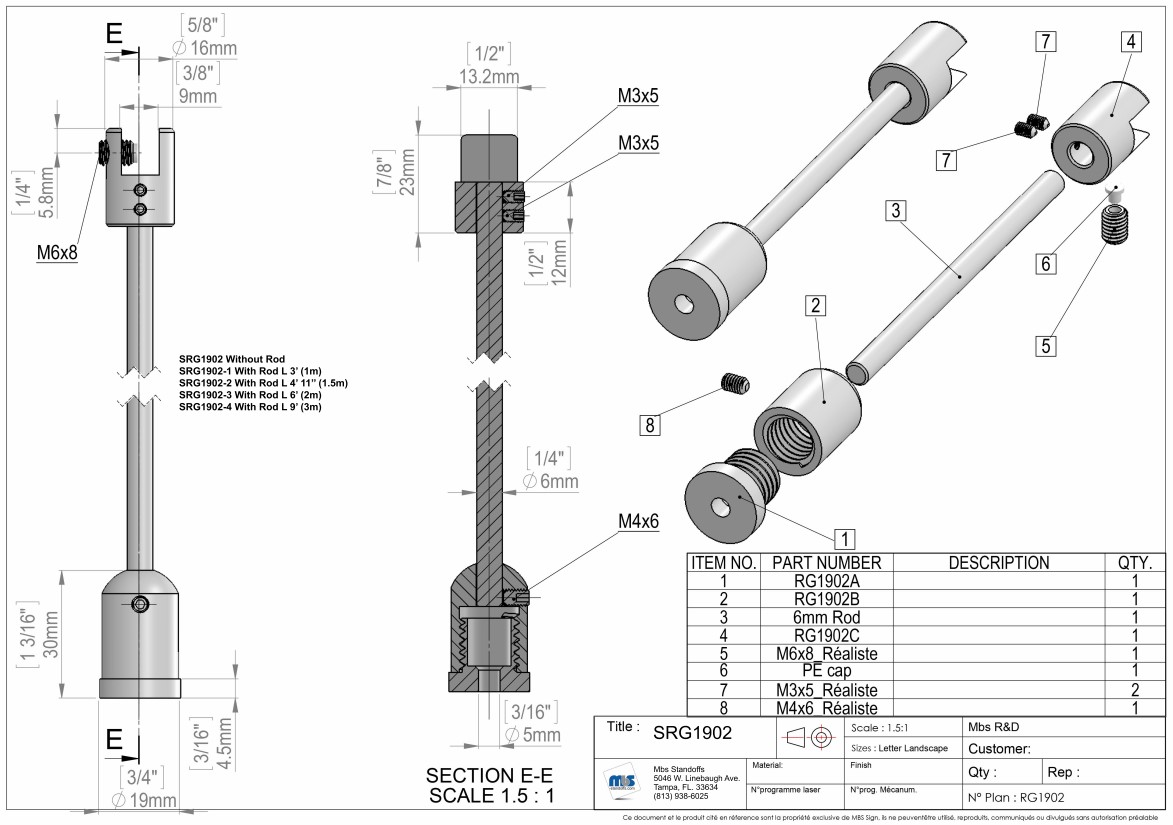 Ceiling Suspended Rod Kit - 6' - Stainless Steel | MBS Standoffs